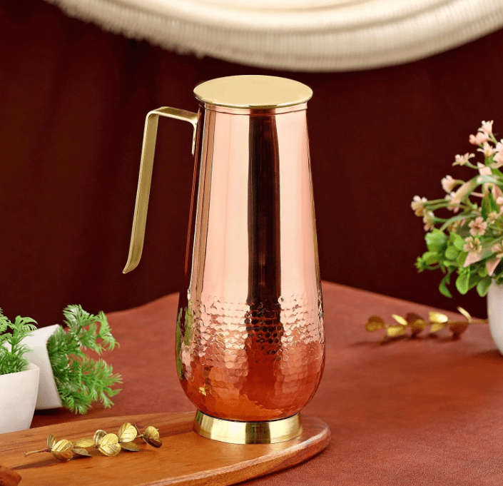 Pure Copper Water Jug with Brass Handle - 1.5L Unique Design – CROCKERY ...
