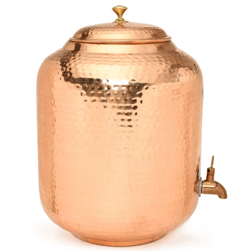 Pure Copper Water Pot Matka Dispenser With Tap Hammered Finish ...