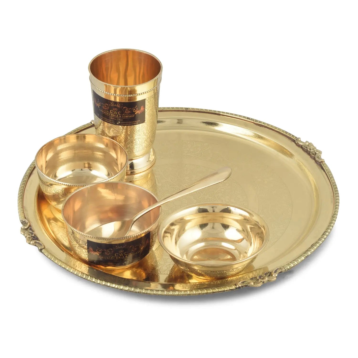 Brass Thali Set Mughal Design 6 pcs set | CROCKERY WALA AND COMPANY