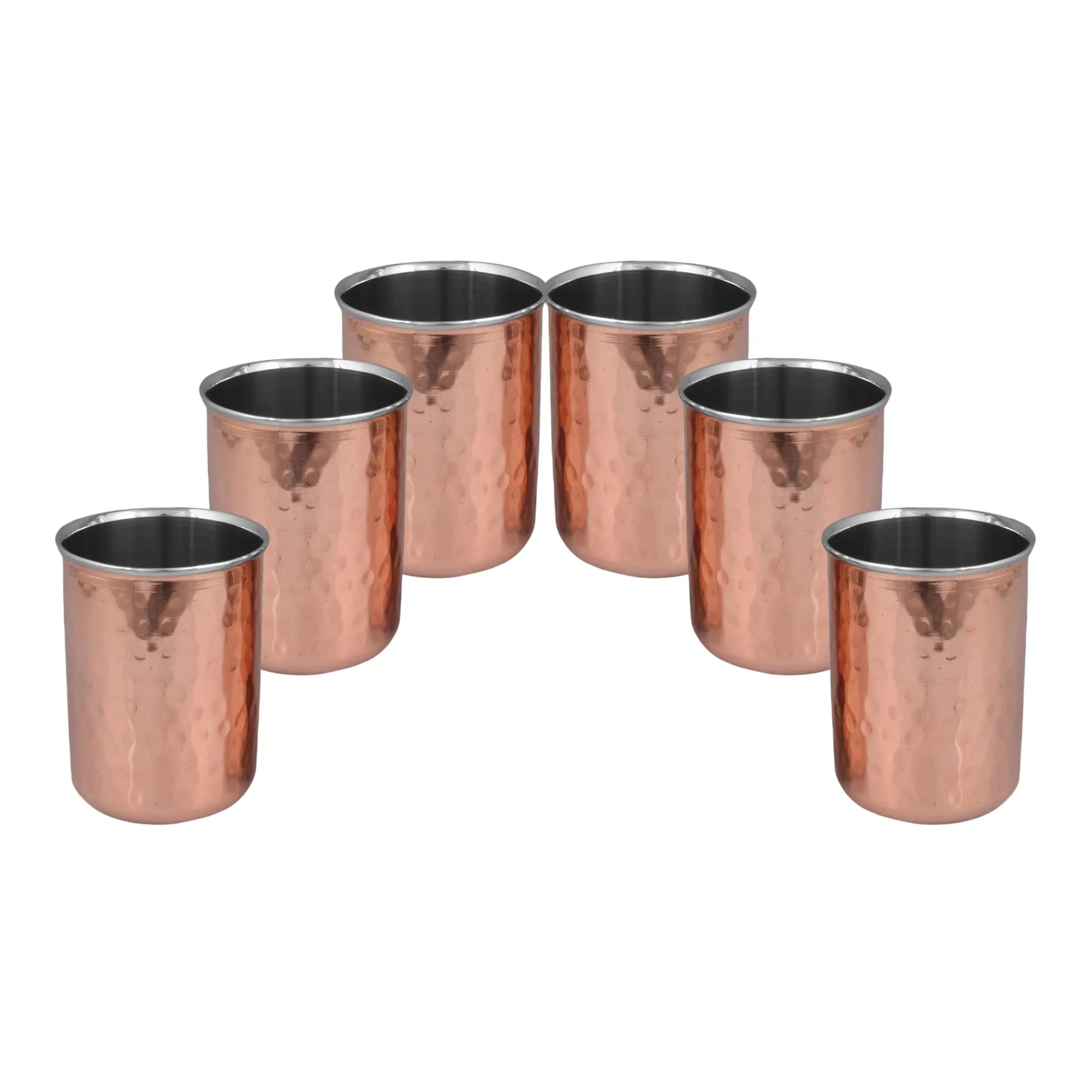 Copper Glass Set of 6 Outer Copper Inner Steel | CROCKERY WALA AND COMPANY